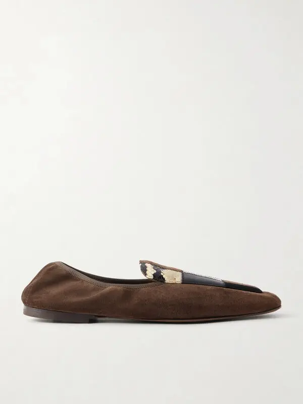 Khaite Zoe Patchwork Leather And Suede Ballet Flats - Brown