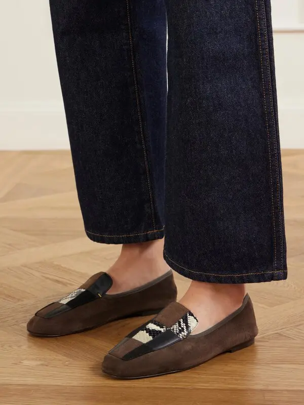 Khaite Zoe Patchwork Leather And Suede Ballet Flats - Brown