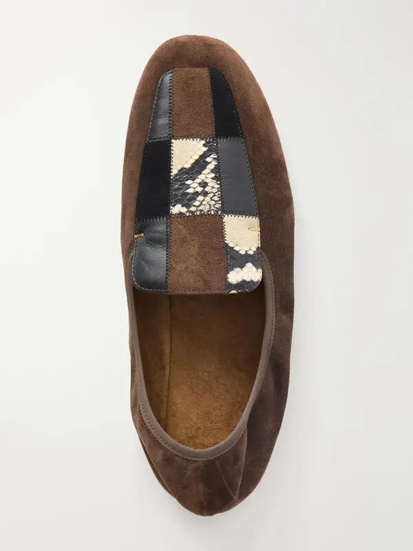 Khaite Zoe Patchwork Leather And Suede Ballet Flats - Brown