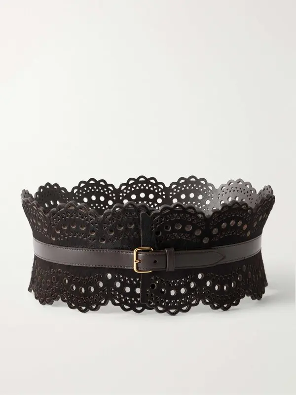 Alaïa Vienne Laser-cut Leather-trimmed Calf Hair Waist Belt - Brown