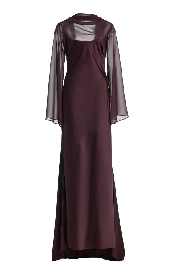 Significant Other Devlyn Satin Gown With Sheer Overlay - Burgundy