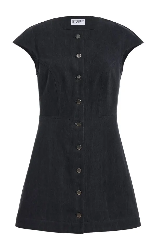 Matthew Bruch Cap Sleeve Denim Mini Dress - Black
