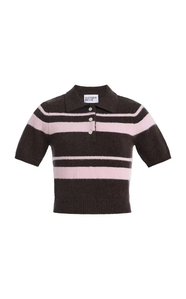 Matthew Bruch Striped Mohair Knit Polo