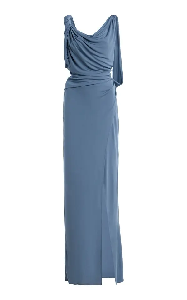 SIR. Olenna Twist Crepe Low-back Gown - Blue