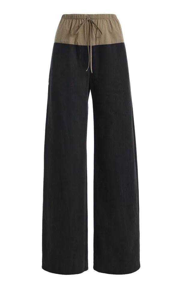 Matthew Bruch Drawstring Plaid Denim Combo Trousers