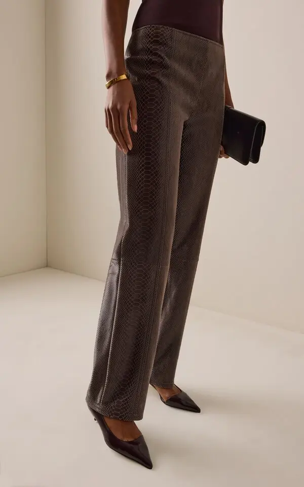 Paris Georgia Python-embossed Leather Straight-leg Pants