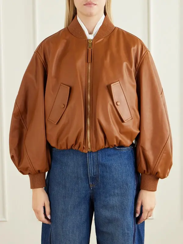 Givenchy Leather Cropped Bomber Jacket - Brown