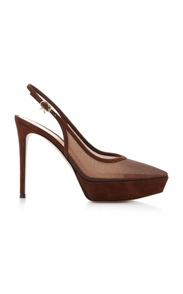 GIANVITO ROSSI Mesh Platform Slingback Pumps - Brown