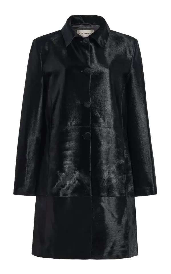 Nour Hammour Stella Pony Hair Coat - Black