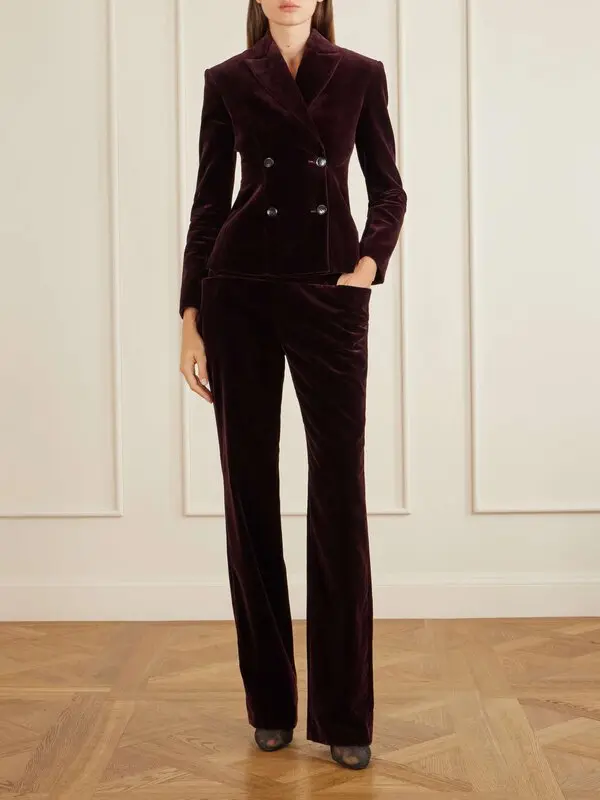 Alaïa High-rise Cotton-velour Trousers - Plum