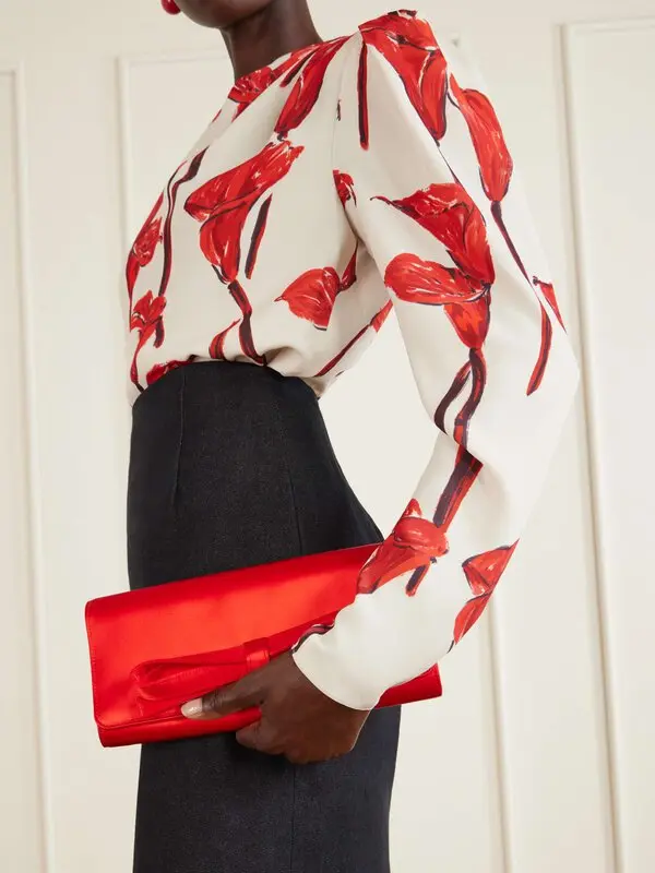 Carolina Herrera Ribbon Detailed Satin Clutch