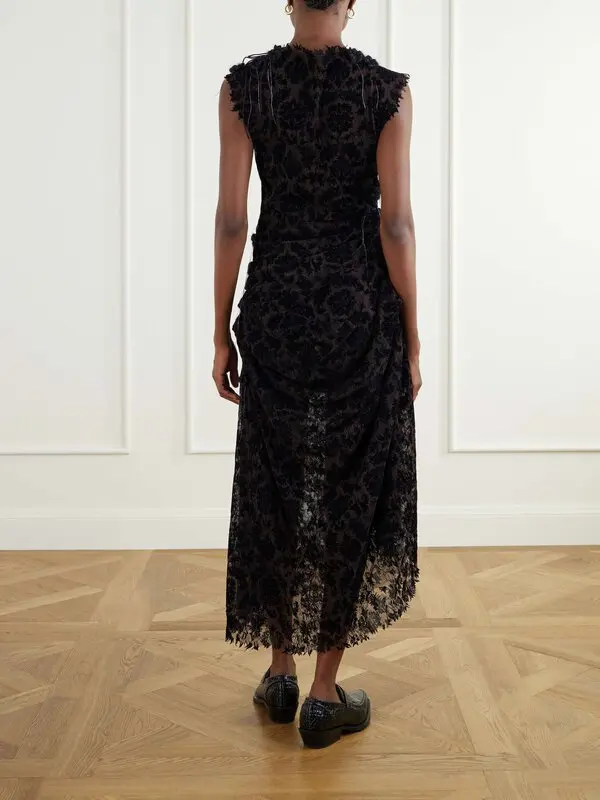 PAULINE DUJANCOURT Najia Asymmetric Lace Midi Dress - Dark Brown