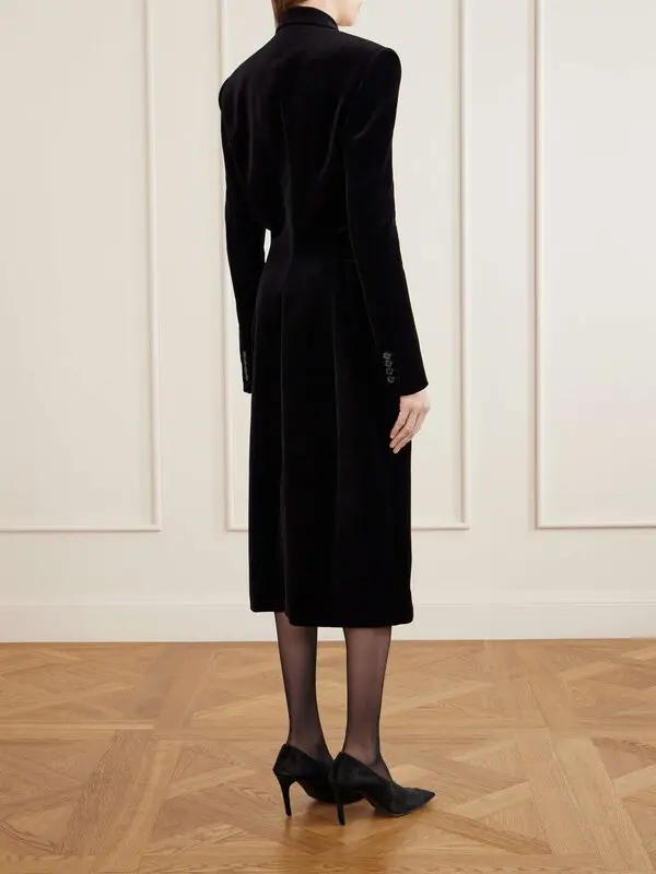 Khaite Rolon Velvet Cotton-blend Double-breasted Long Coat