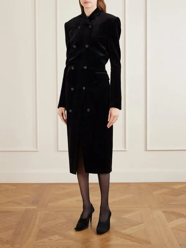 Khaite Rolon Velvet Double-breasted Long Coat - Black