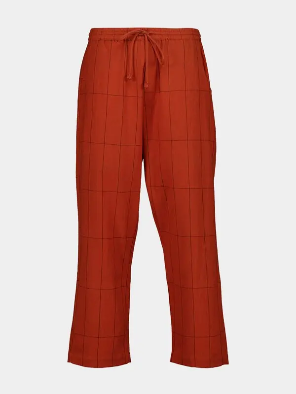BAZISZT Baziiszt Hand-woven Cotton Plaid Pants - Orange