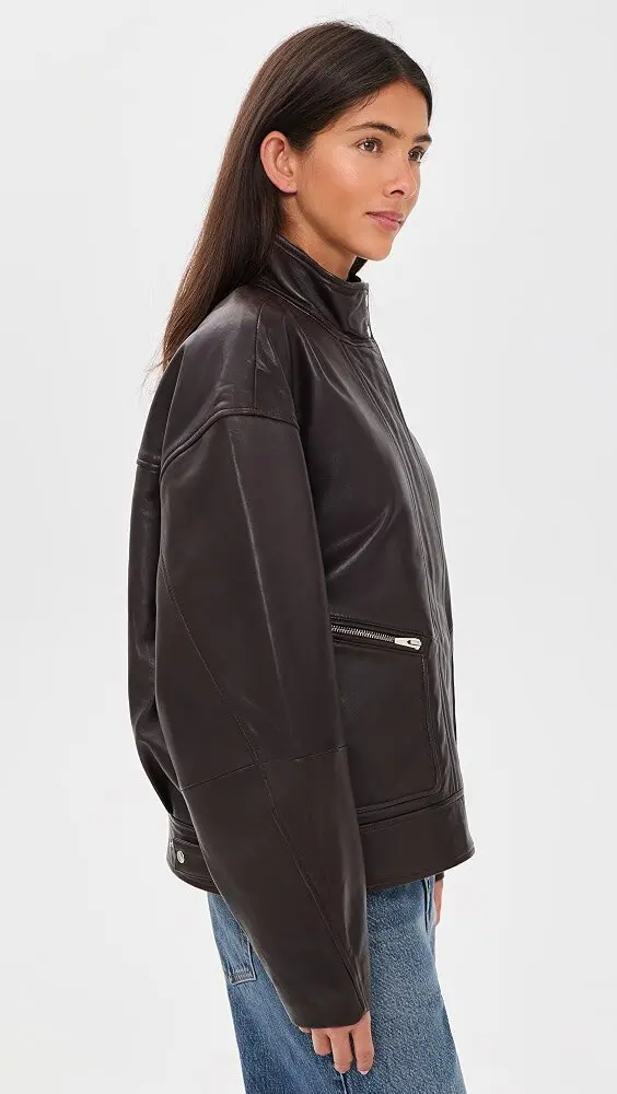 REFORMATION Veda Harrison Leather Oversized Bomber Jacket