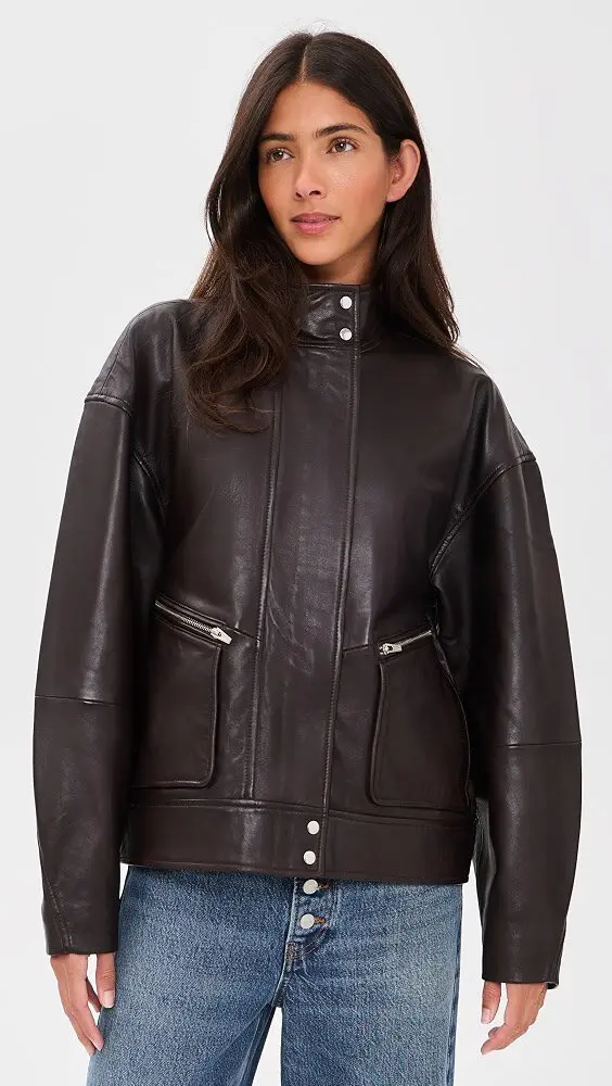 REFORMATION Veda Harrison Leather Oversized Bomber Jacket