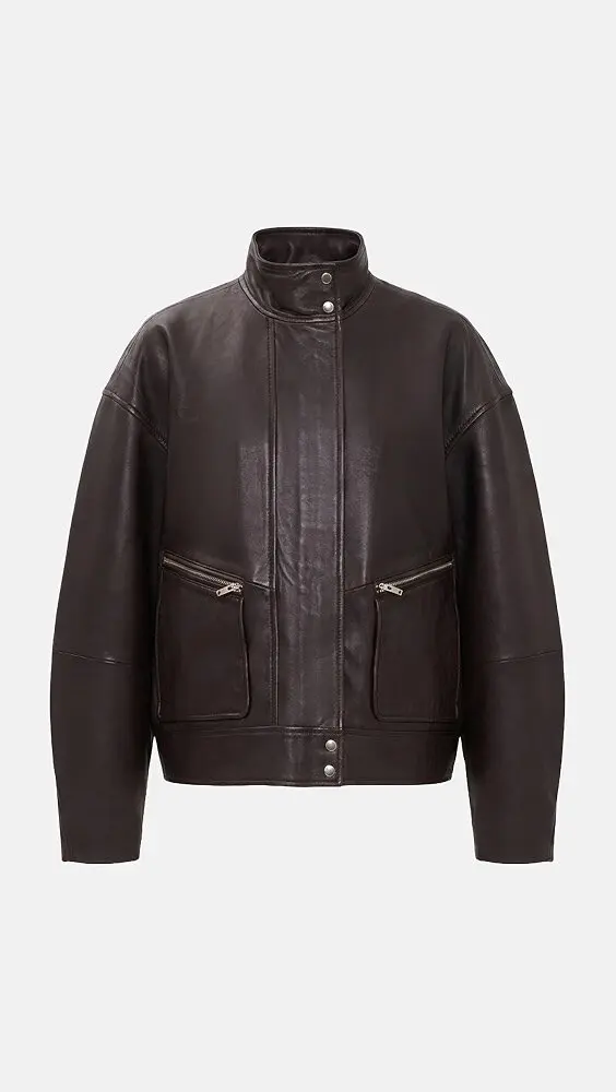 REFORMATION Veda Harrison Leather Oversized Bomber Jacket