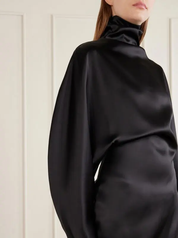 Khaite Harlow Gathered Satin Blouse - Black