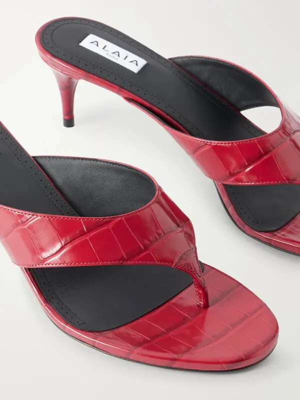 Alaïa Infra 55 Croc-effect Leather Sandals - Red