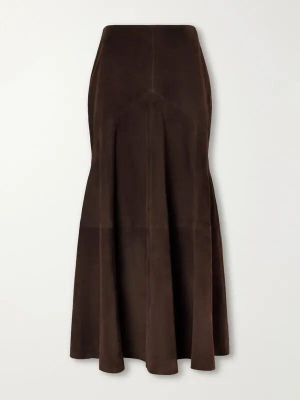 Nour Hammour Paneled Suede Midi Skirt - Brown