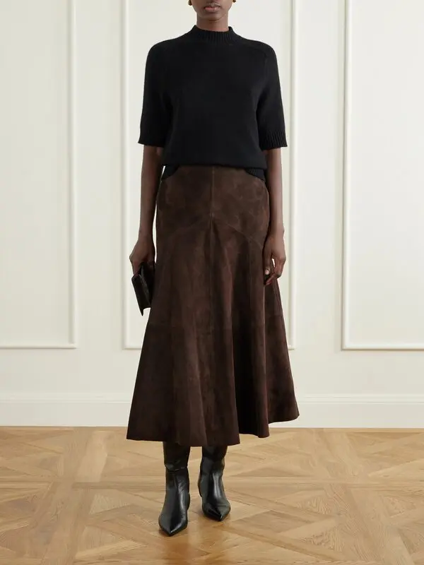 Nour Hammour Paneled Suede Midi Skirt
