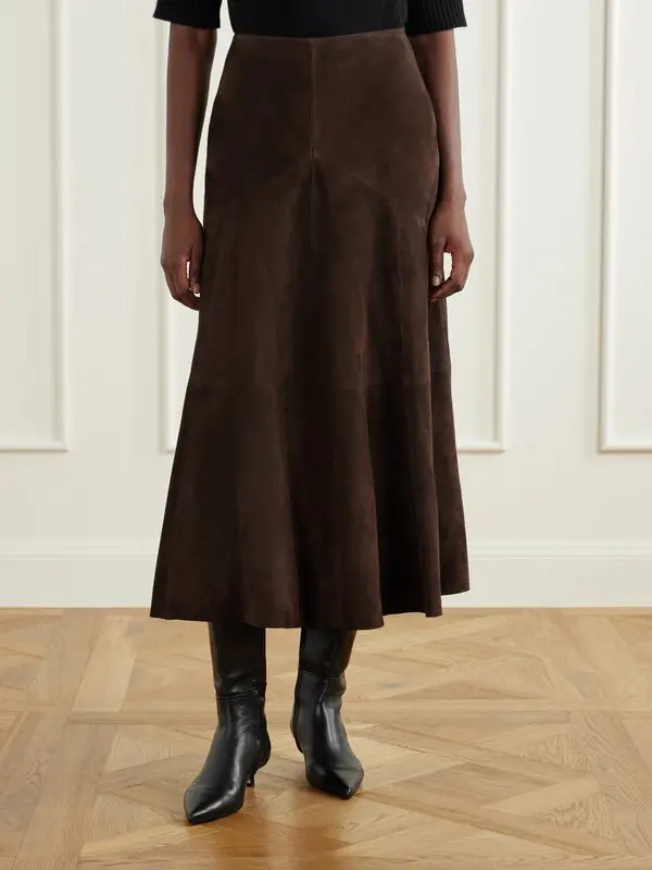 Nour Hammour Paneled Suede Midi Skirt