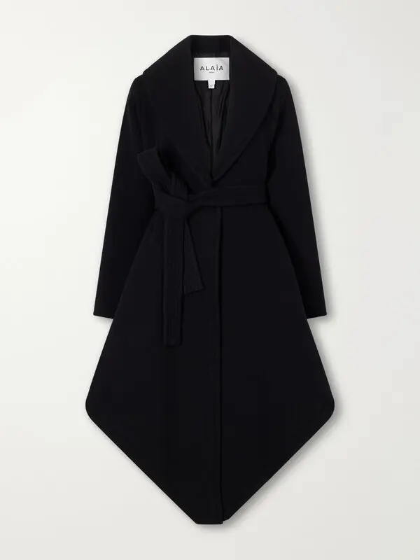 Alaïa Belted Draped Virgin Wool Coat