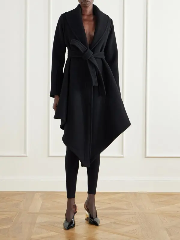 Alaïa Belted Draped Virgin Wool Coat