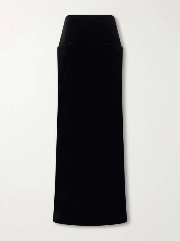 Alaïa Cotton-velvet Midi Skirt - Black