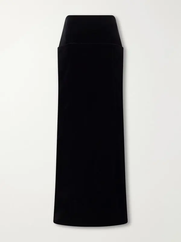 Alaïa Cotton-velvet Midi Skirt - Black
