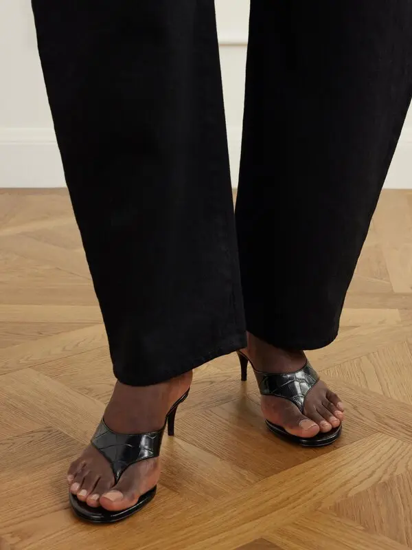 Alaïa Croc-effect Leather Sandals - Black