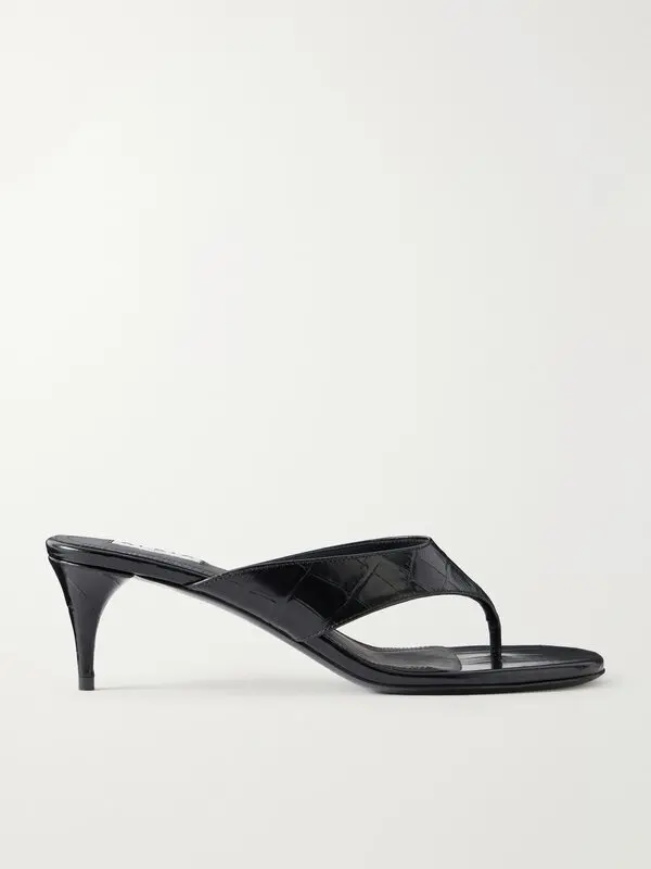 Alaïa Croc-effect Leather Sandals - Black