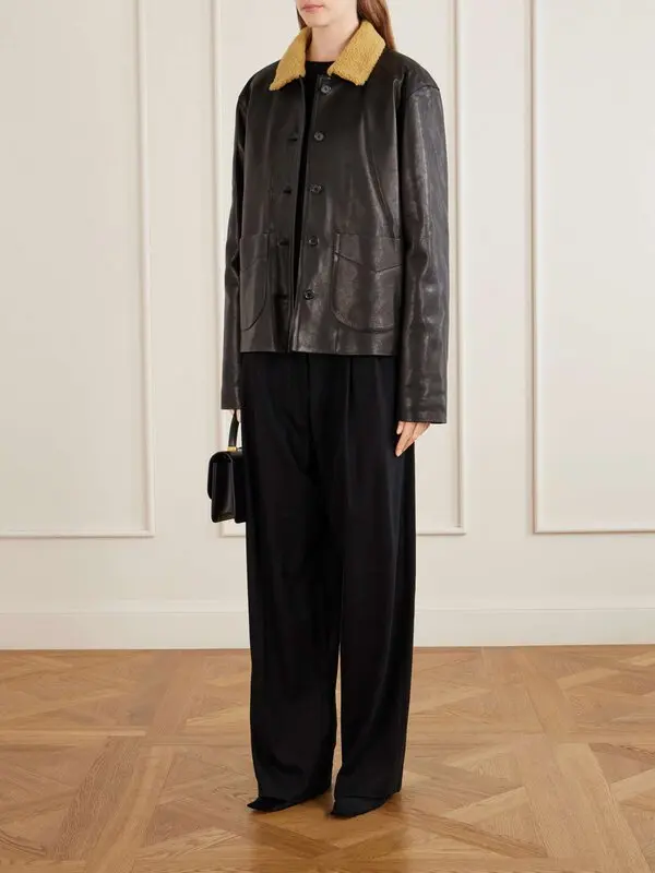 Khaite Wilson Leather And Shearling-trimmed Jacket