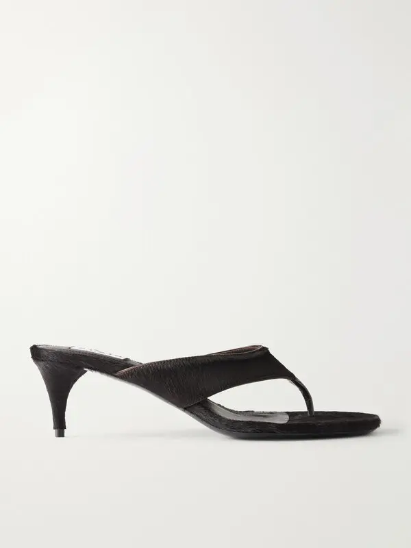 Alaïa Calf Hair Thong Sandals - Brown