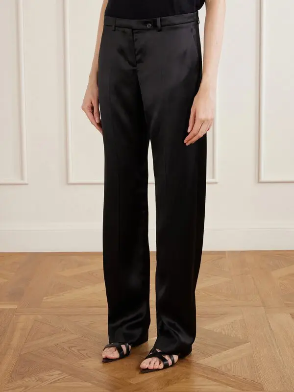 Khaite Hunter Pleated Satin Straight-leg Pants