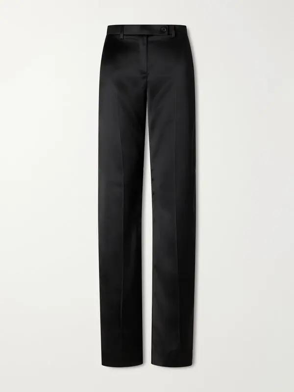 Khaite Hunter Pleated Satin Straight-leg Pants - Black