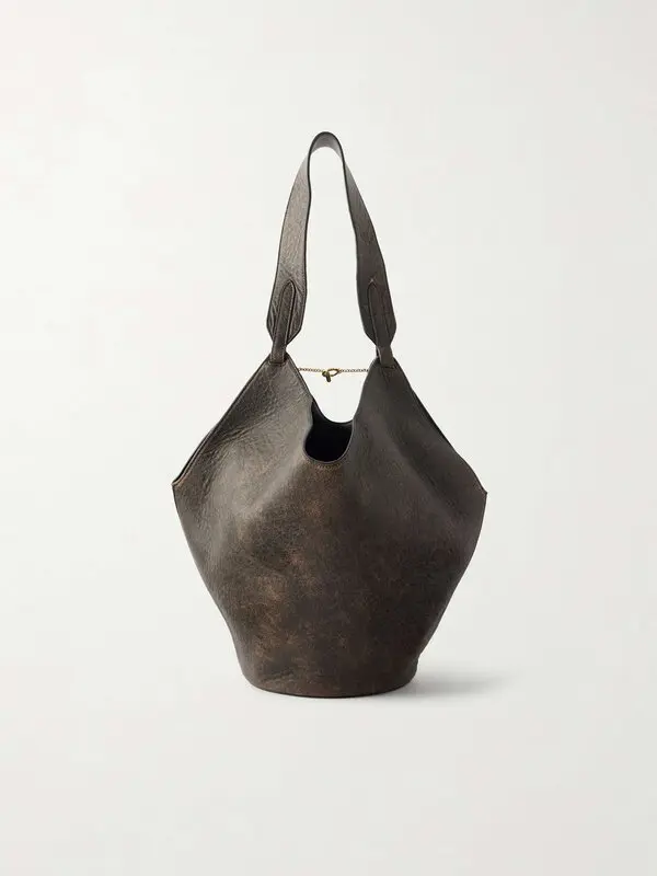 Khaite Lotus Leather Small Tote Bag - Black