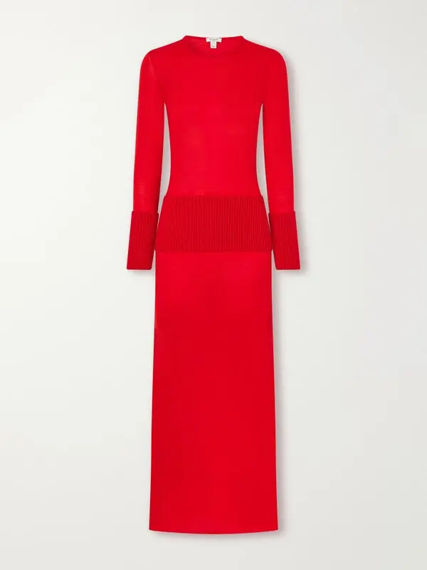 Alaïa Ribbed Wool Midi Dress - Red