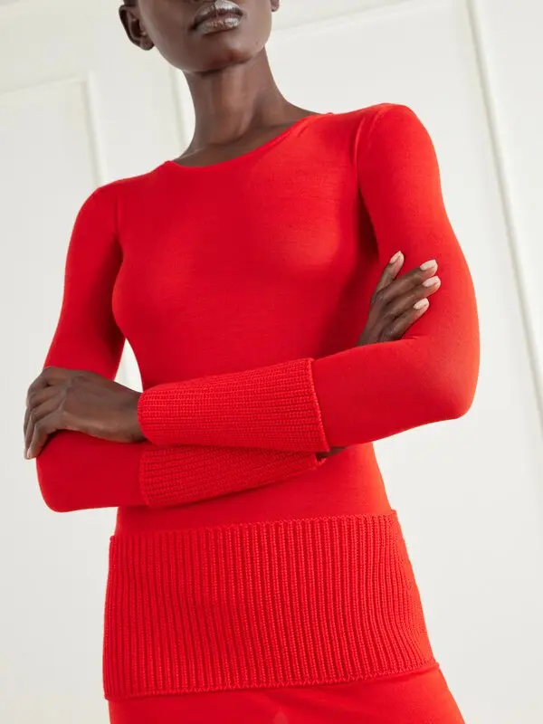 Alaïa Ribbed Wool Midi Dress - Red