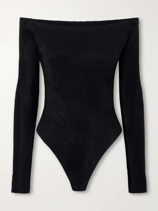 Alaïa Off-the-shoulder Velvet Bodysuit - Black
