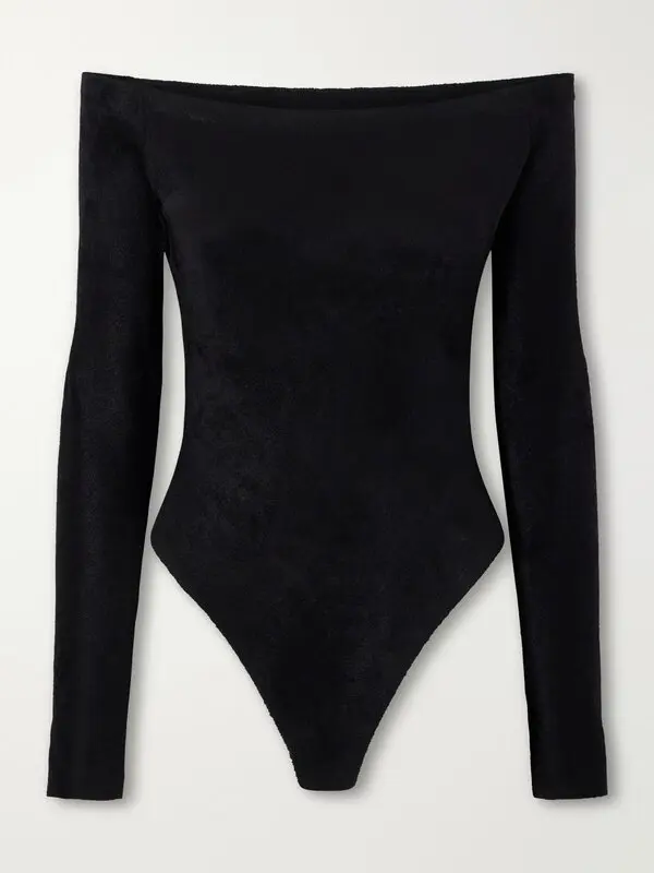 Alaïa Off-the-shoulder Velvet Bodysuit - Black