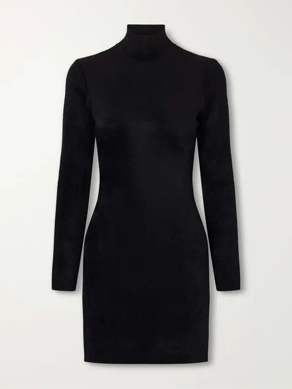 Alaïa Turtleneck Velvet Mini Dress - Black