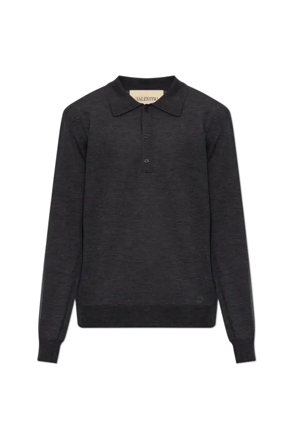 Valentino Garavani Wool Long-sleeve Polo - Grey