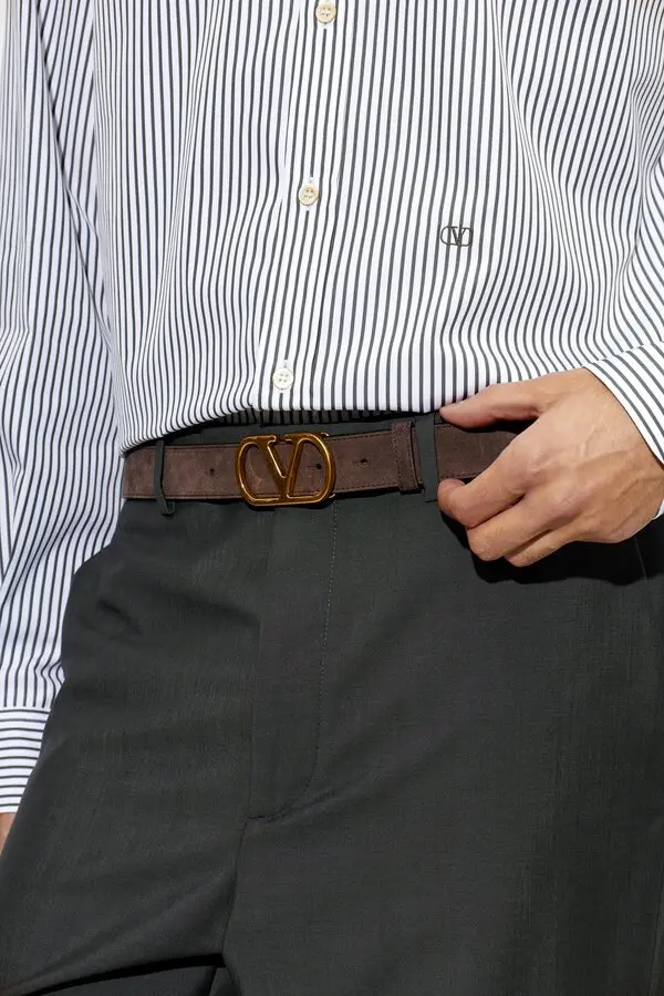 Valentino Garavani Suede Belt With Gold Tone V Logo Buckle