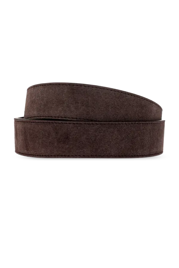 Valentino Garavani Suede Belt With Gold Tone V Logo Buckle