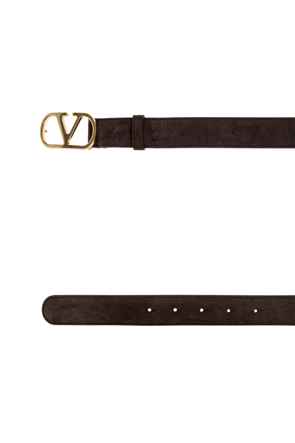 Valentino Garavani Suede Belt With Gold Tone V Logo Buckle