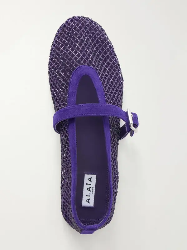 Alaïa La Ballerine Suede-trimmed Mesh Ballet Flats