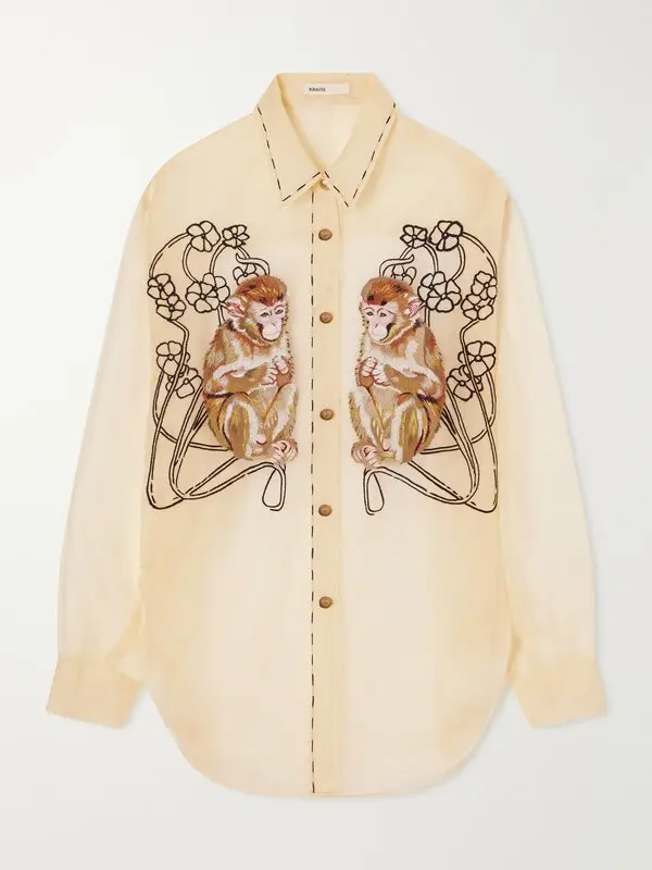 Khaite Goya Embroidered Silk-organza Shirt - Neutrals