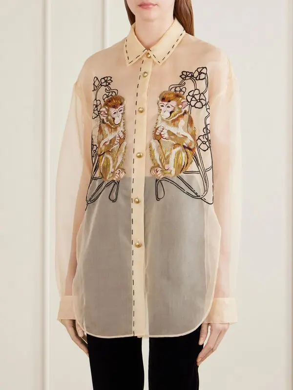 Khaite Goya Embroidered Silk-organza Shirt - Neutrals